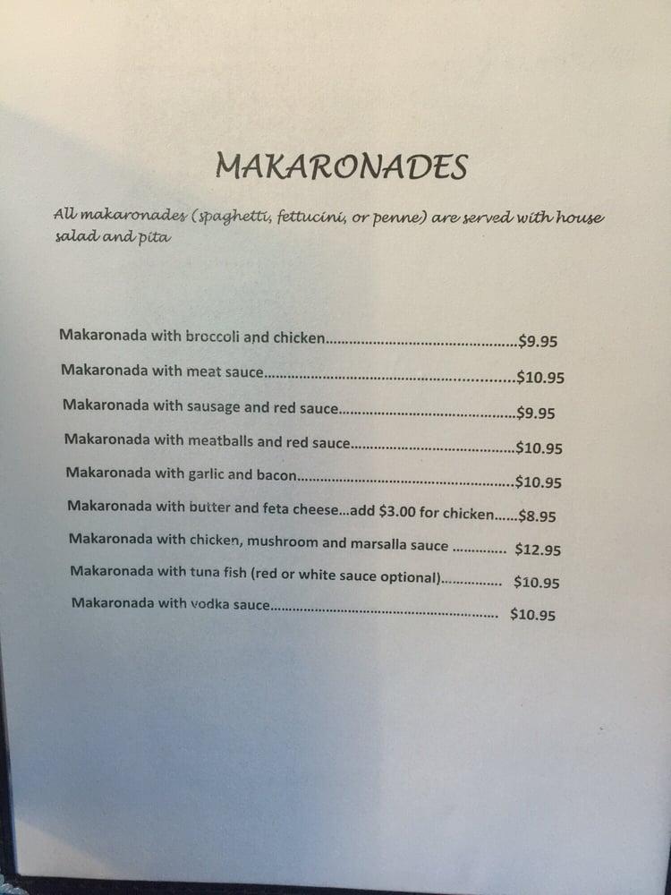 Menu at Corfu Greek Restaurant, Winter Springs
