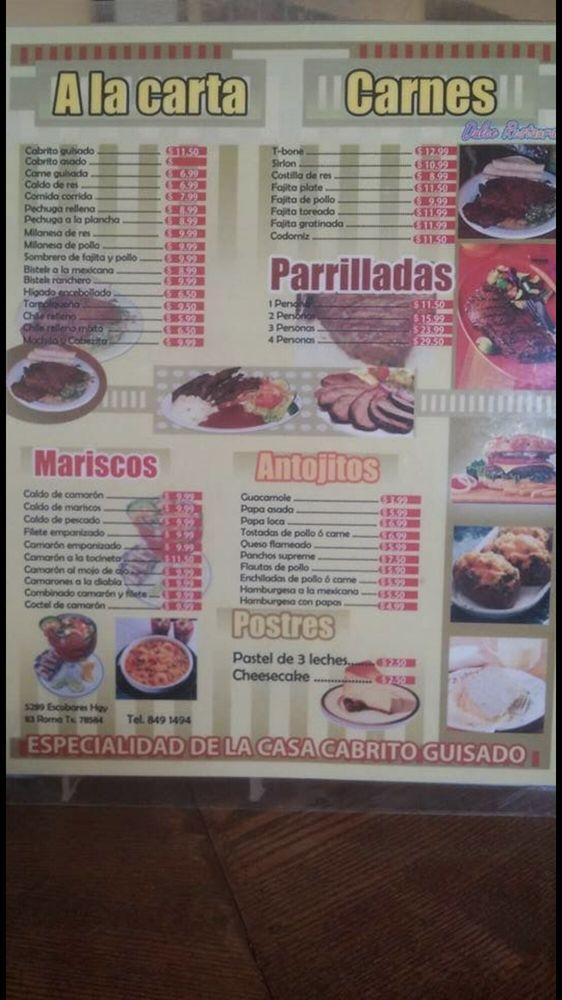 Menu at Dulce restaurant, Escobares, US-83