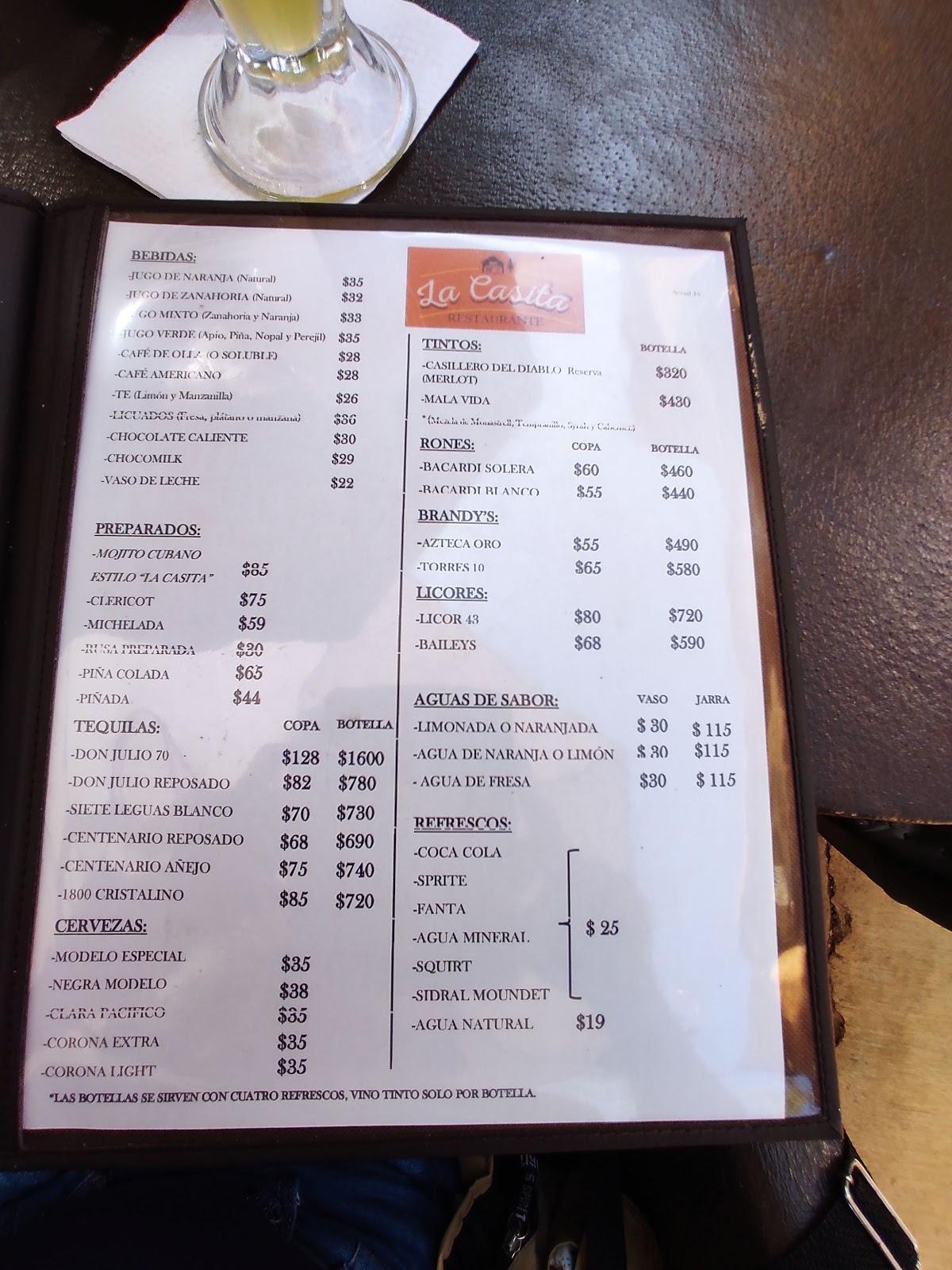 Menu at La casita restaurant, Mazamitla