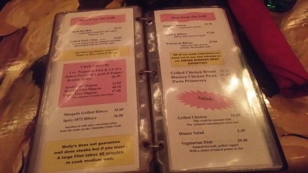 Menu at Molly's Landing pub & bar, Catoosa, N Old Hwy 66