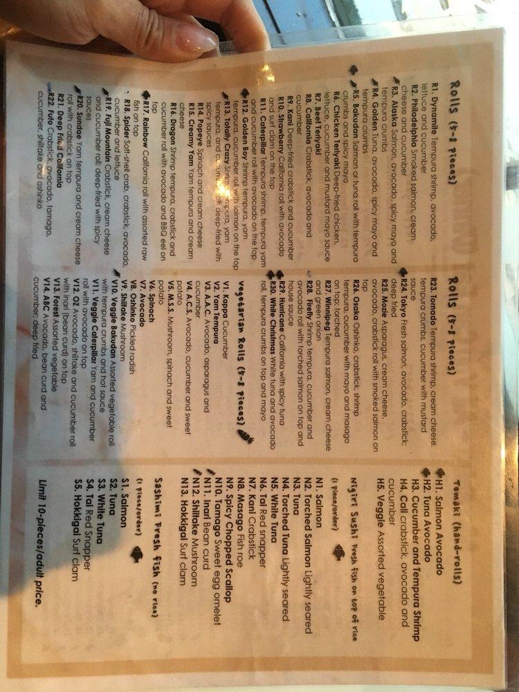 Menu at Mooshiro Japanese Cuisine restaurant, Winnipeg