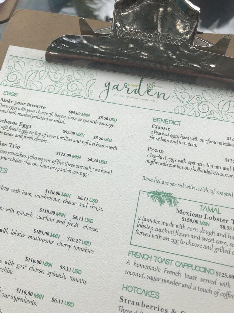 Menu at North Garden restaurant, Isla Mujeres