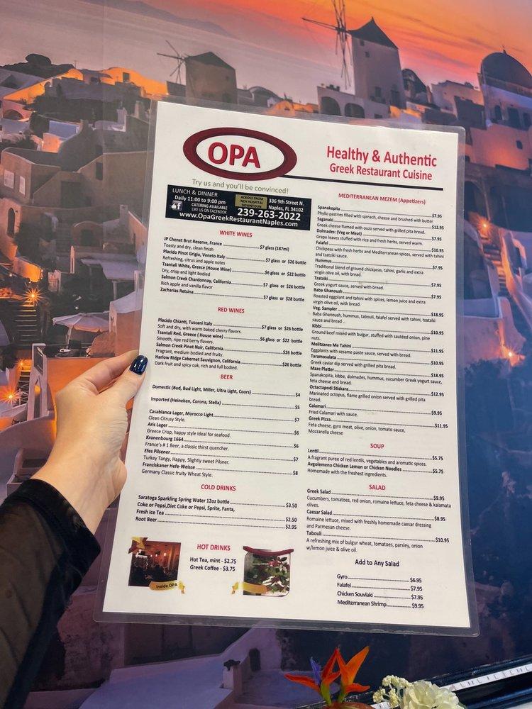 Menu at Opa Greek Restaurant, Naples, 336 9th St N