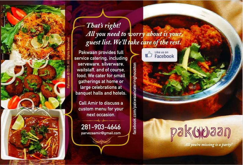 Menu at Pakwaan, Houston