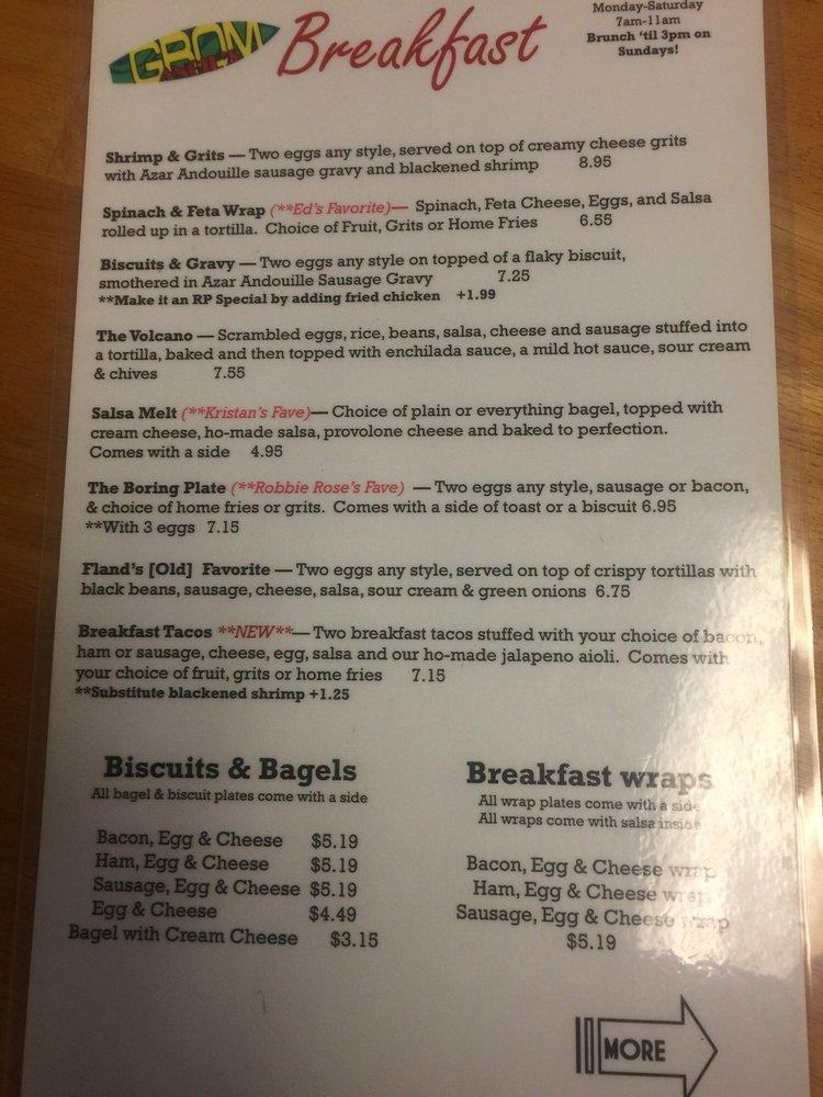Menu at Grom restaurant, Jacksonville Beach, 204 3rd Ave S