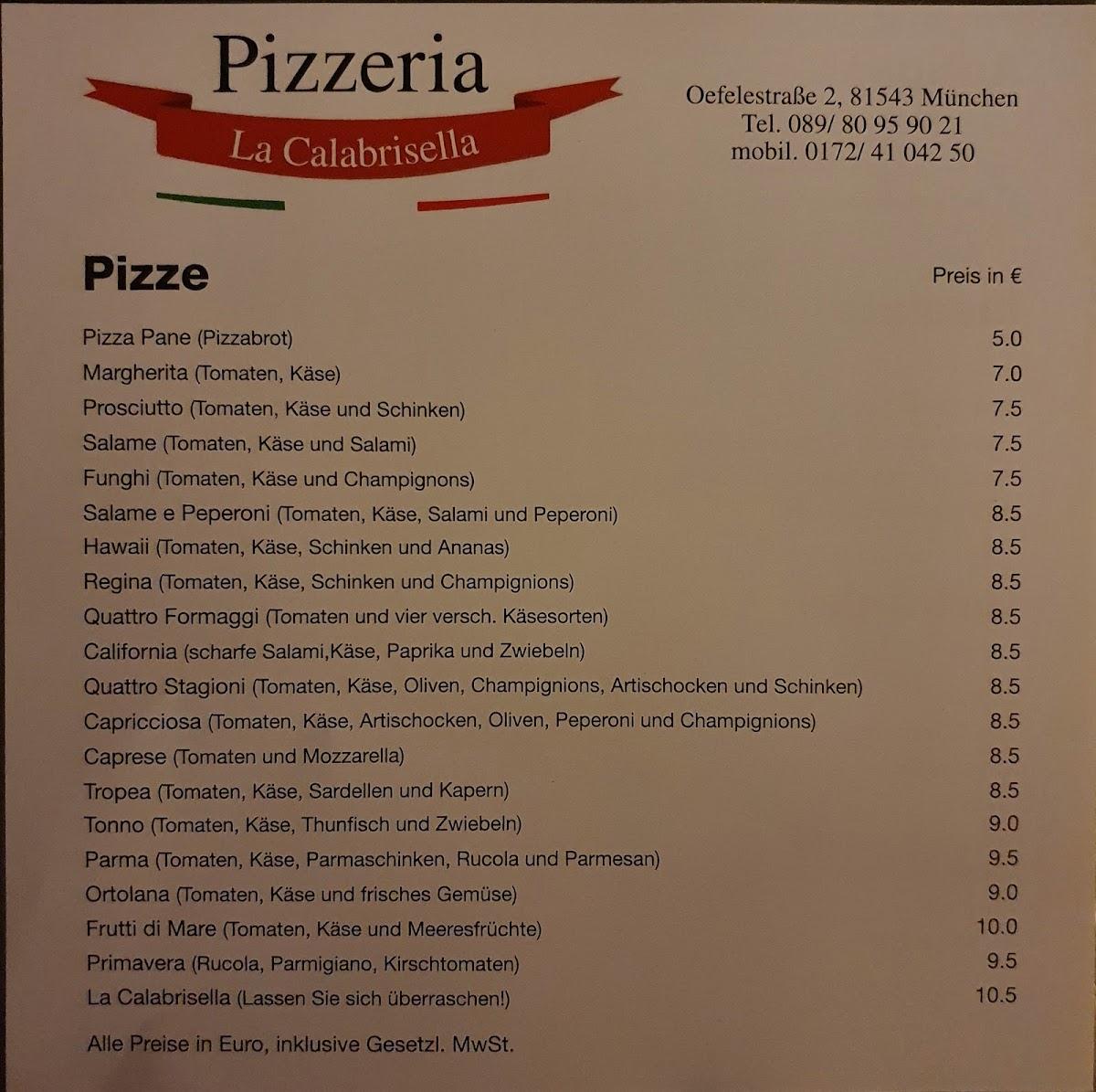 Speisekarte von La Calabrisella restaurant, München