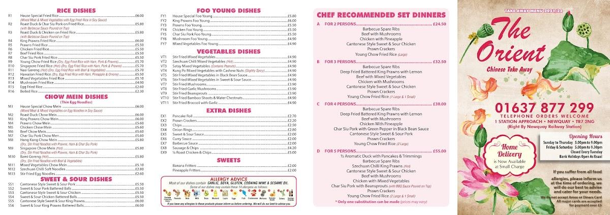 Menu at The Orient fast food, Newquay, 1 Station Approach