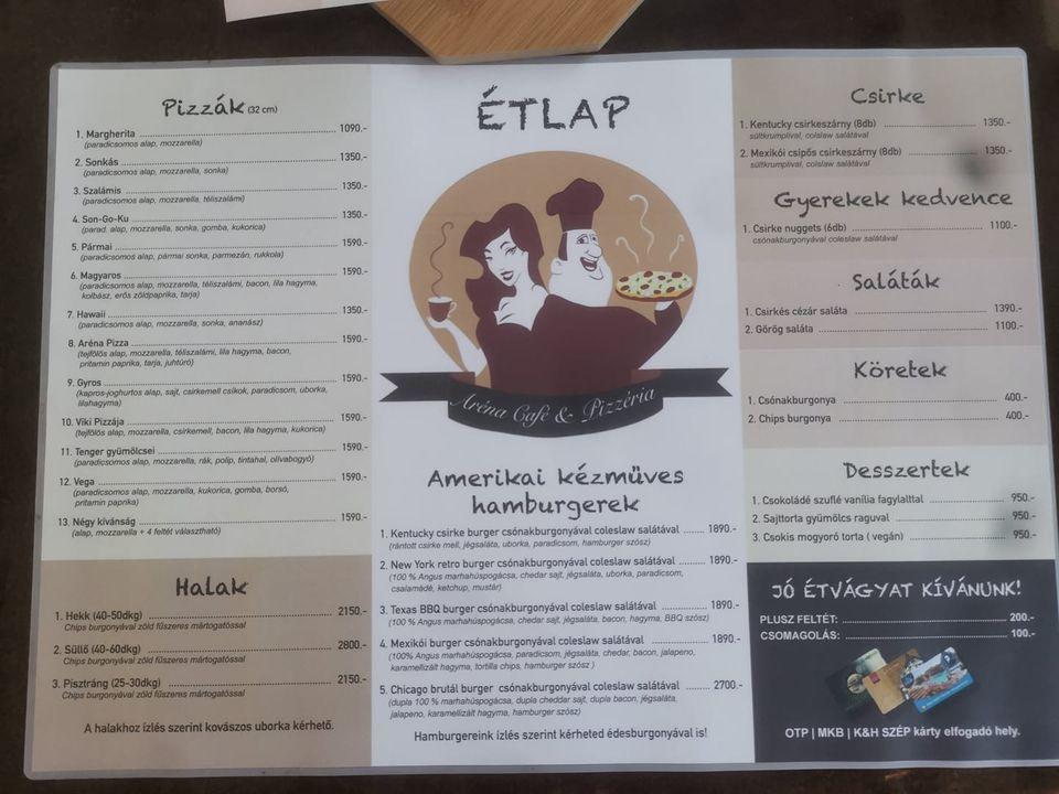 Menu at Aréna café & pizzeria, Bugyi