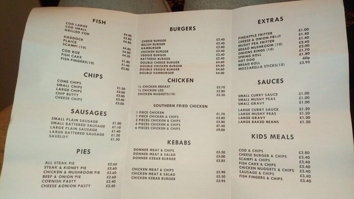 Menu at Benhall Fish Bar, Cheltenham