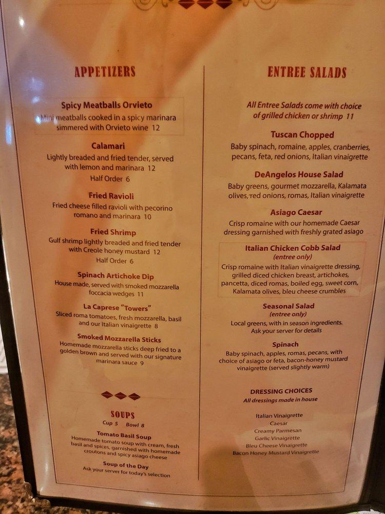 Menu at DeAngelo's Italian Creole Restaurant, Bloomington