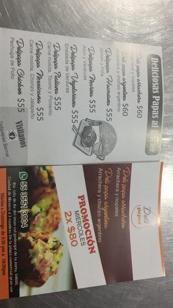 Menu at Deli papas BBQ, Mexico City, 4a. Cda. del Imán 109
