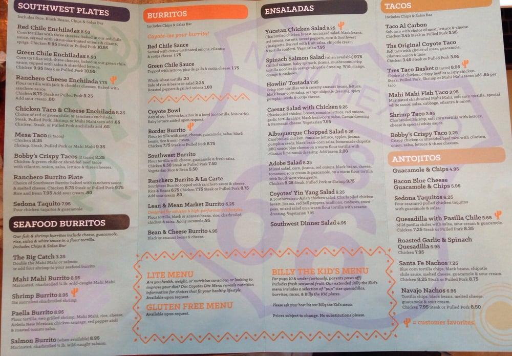 Menu at Dos Coyotes Border Cafe, Folsom