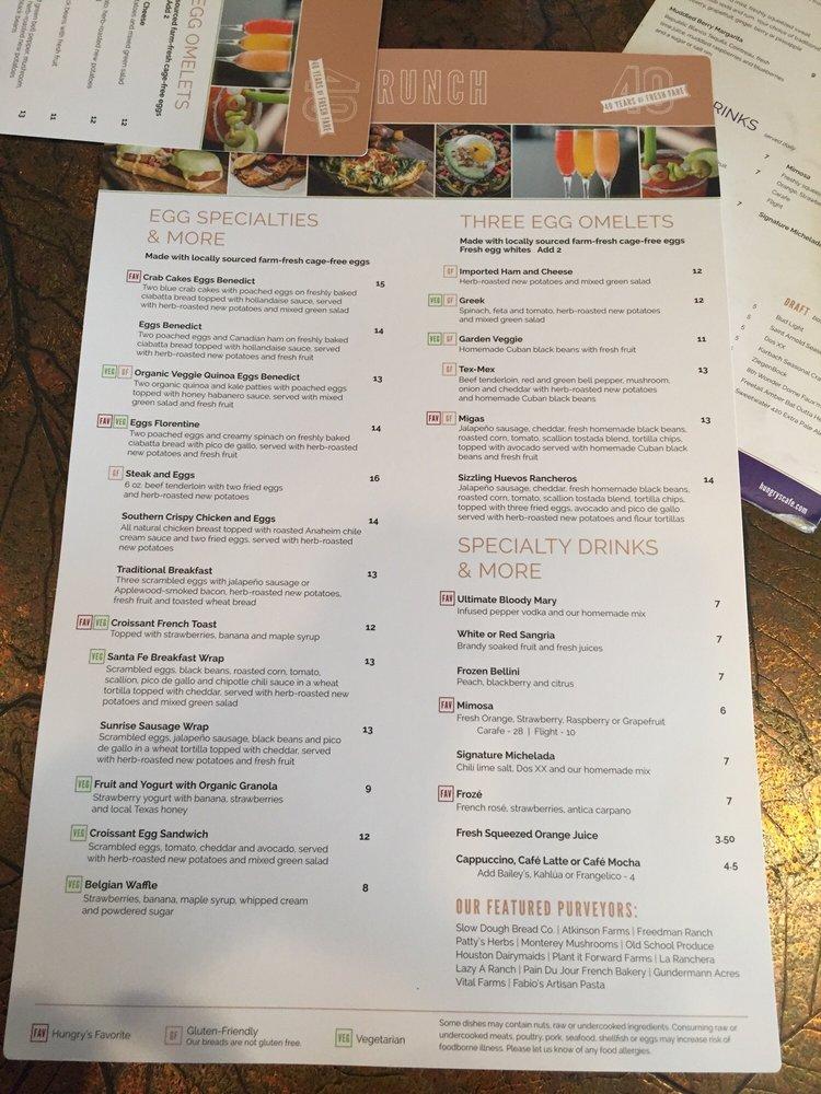 Carta del restaurante Hungry's, Houston, Memorial Dr