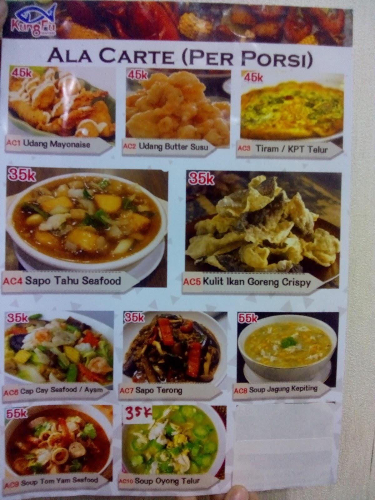 Menu at Kungfu Live Seafood Cengkareng restaurant, West Jakarta