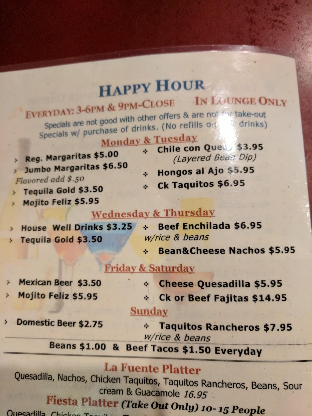 Menu at La Fuente restaurant, Renton, SE Petrovitsky Rd