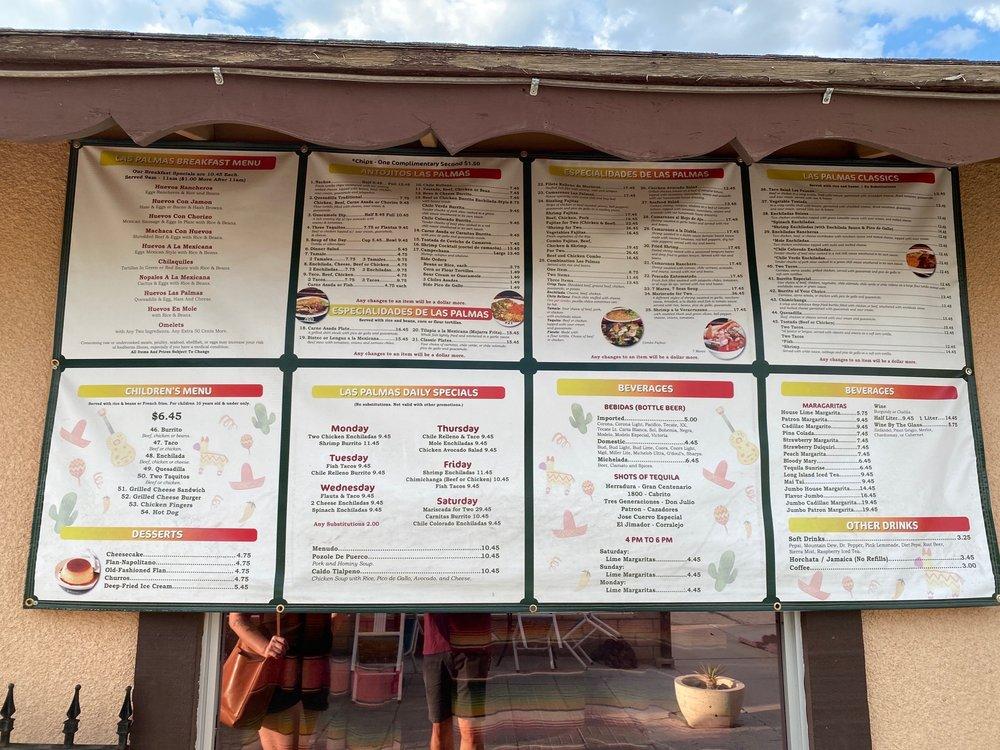 Menu at Las Palmas Mexican Cuisine restaurant, Yucca Valley
