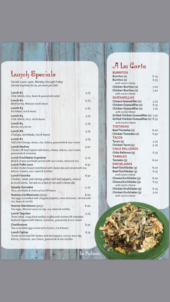 Menu at Los Tarascos restaurant, Kings Mountain, 706 York Rd