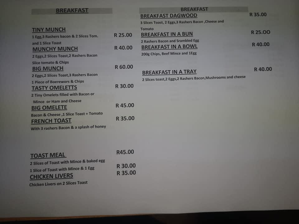 Menu at Monty's Munch restaurant, Kingsburgh