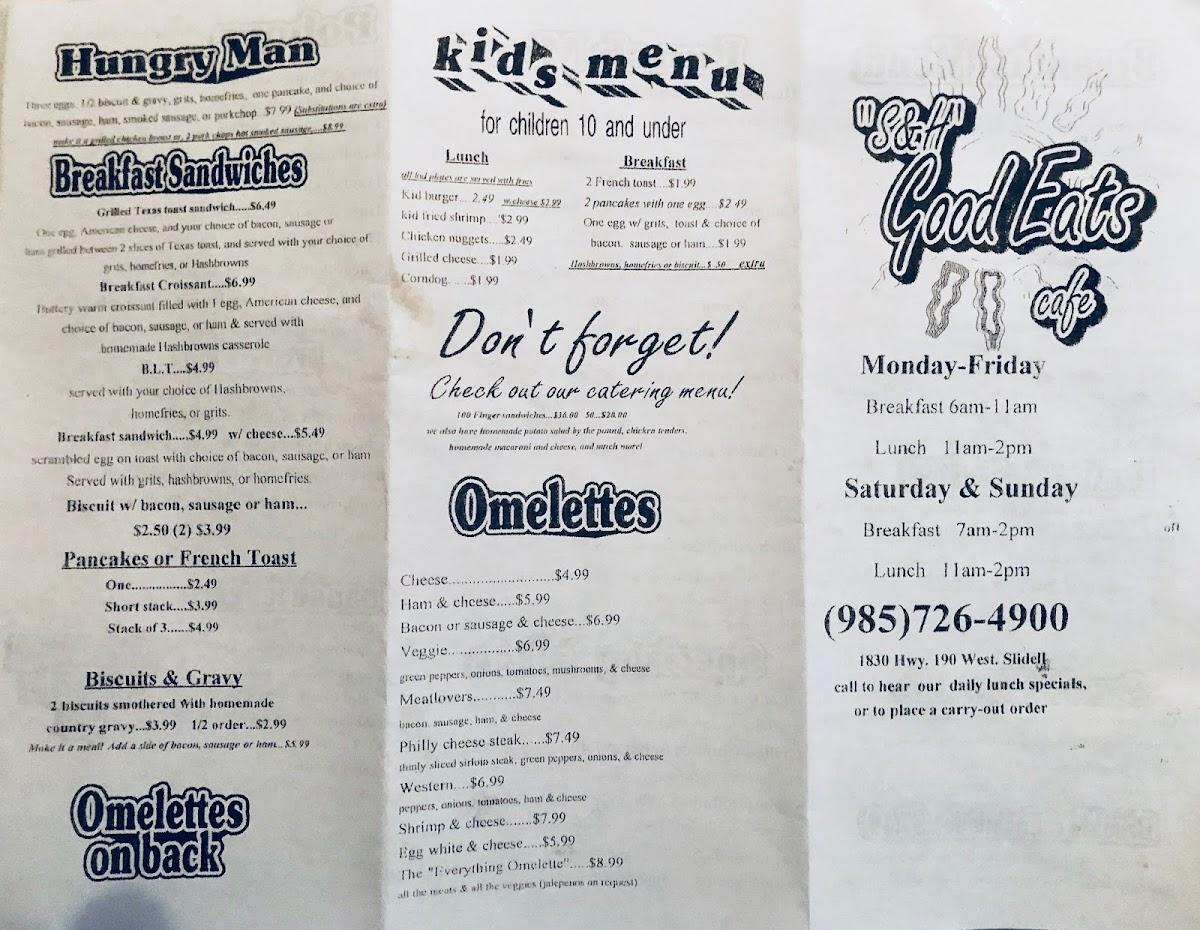Menu at S & H Good Eats Cafe, Slidell