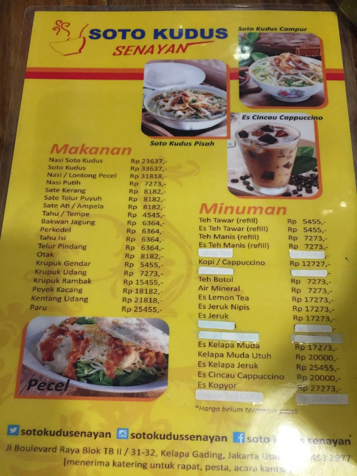 Carta del restaurante Soto Kudus Senayan, North Jakarta, RVHX+XJ3