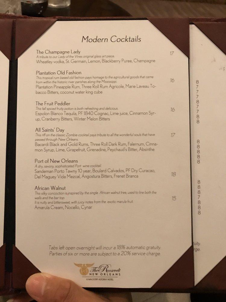 Menu at The Sazerac Bar, New Orleans