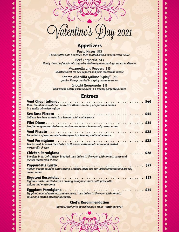 Menu at Villa Gallace restaurant, Indian Rocks Beach