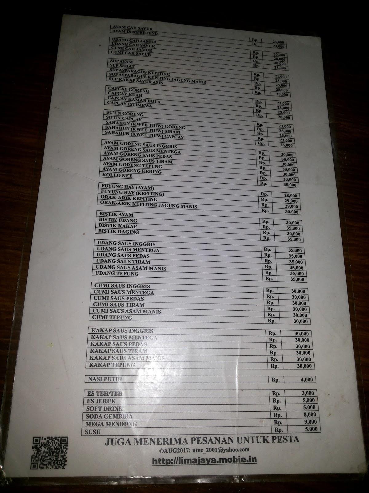 Menu at Depot Mie Lima Jaya restaurant, Sidoarjo, Jl. Raden Patah No.71