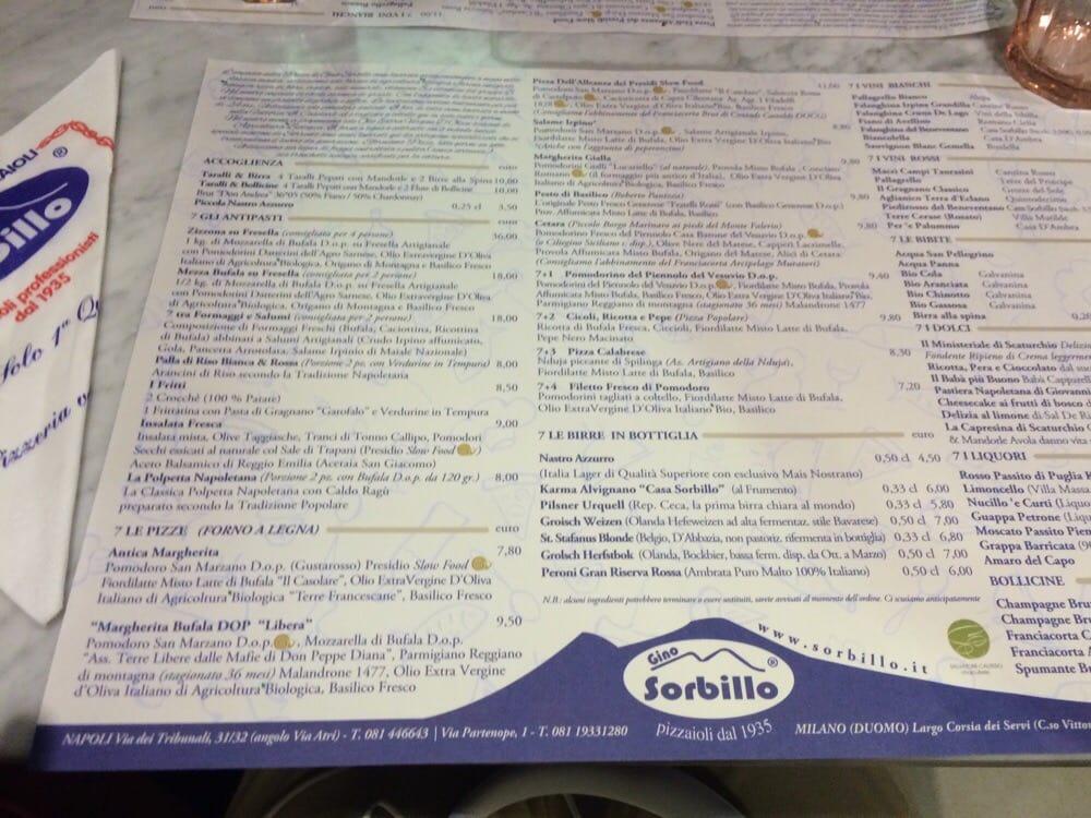 Menu da Gino Sorbillo Lievito Madre pizzeria, Milano, Largo Corsia dei ...