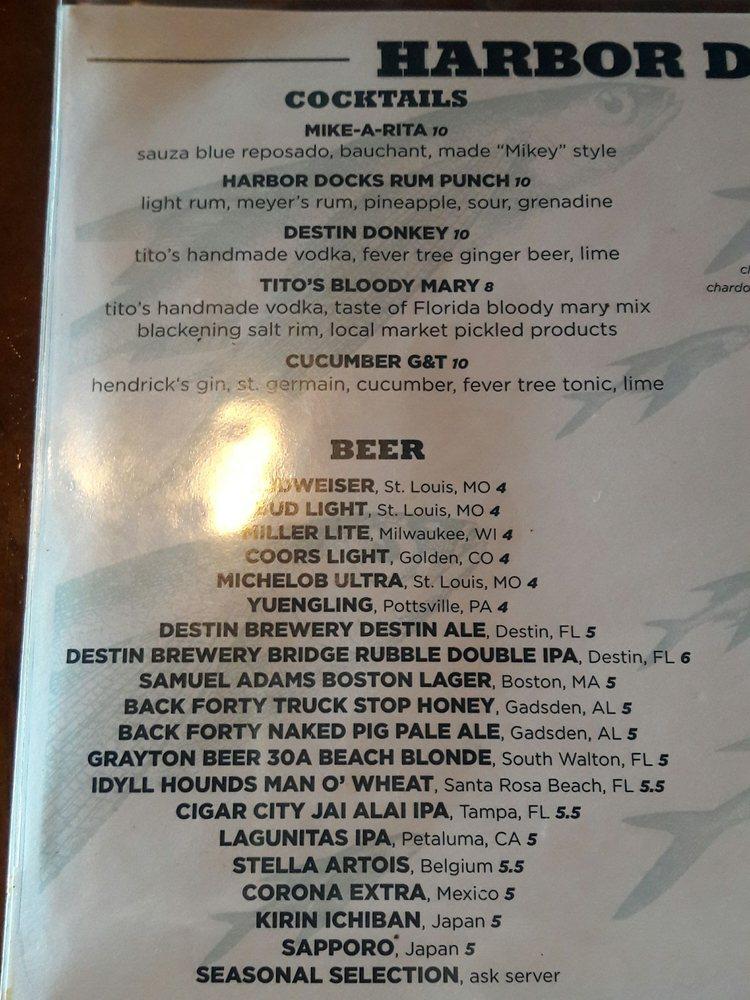 Menu at Harbor Docks restaurant, Destin, 538 Harbor Blvd