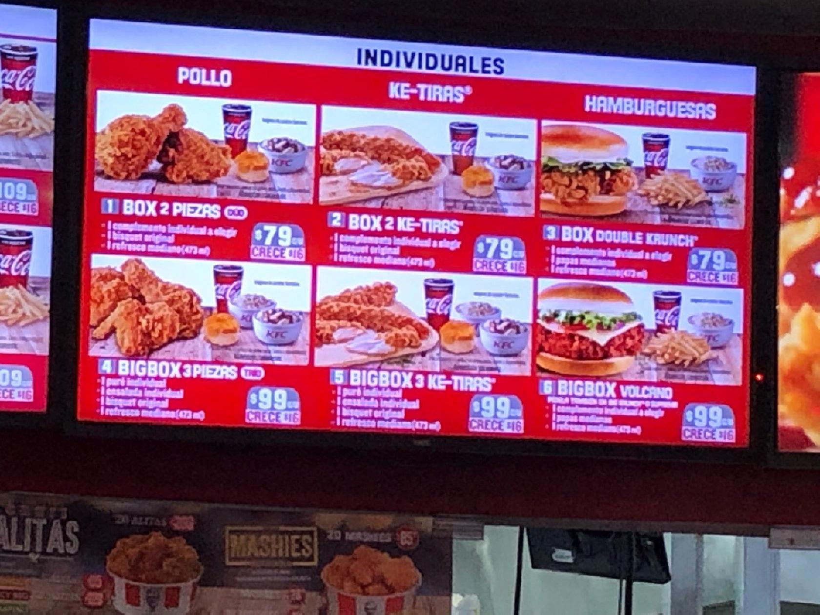 Menu at KFC restaurant, San Nicolás de los Garza, Avenida Universidad 825