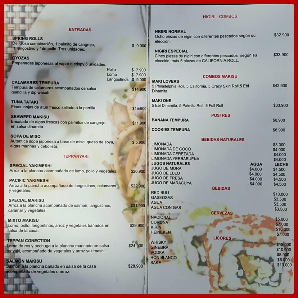 Menu at Makisu restaurante, Bogotá, Cl 112 ##15-7