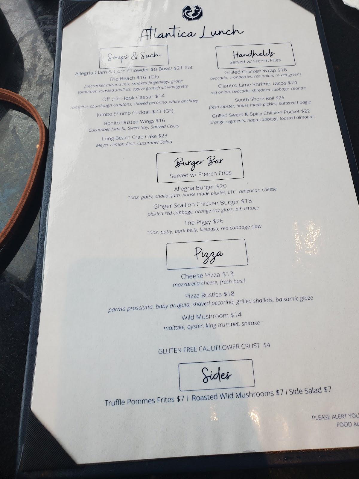 Menu at Atlantica Restaurant, Long Beach