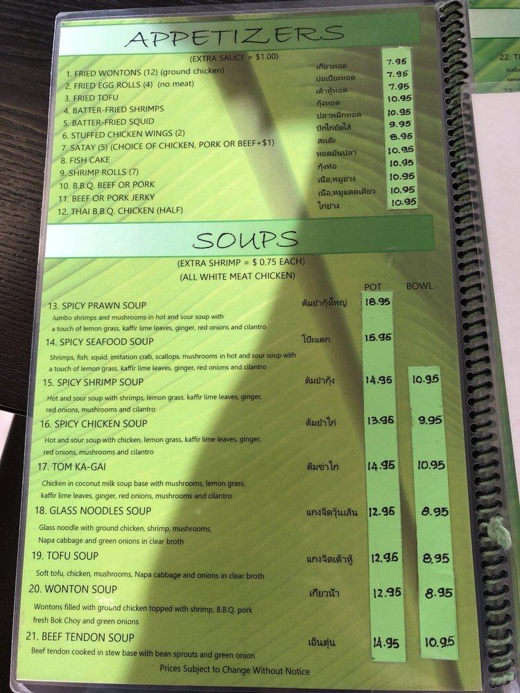 Menu at Bangkok Taste restaurant, Santa Ana