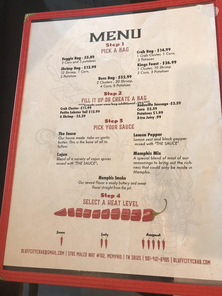 Menu at Bluff City Crab restaurant, Memphis, Malco Way suite 102