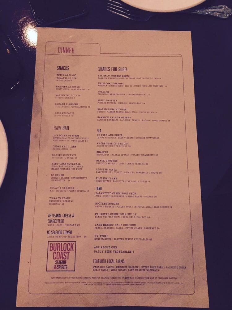 Menu at Burlock Coast restaurant, Fort Lauderdale