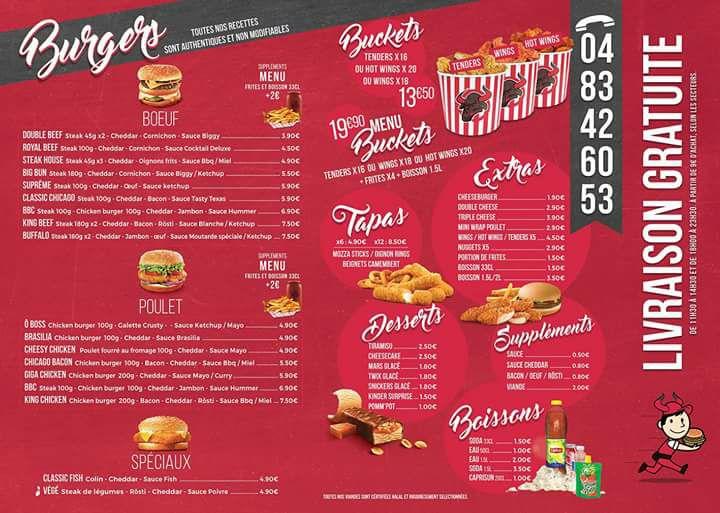 Menu at Chicago Food restaurant, Toulon, 114 avenue Philippe lebon