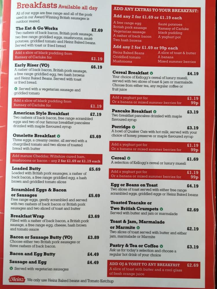 Menu at Eat & Go, Weston-on-the-Green, A34 Southbound Weston on the Green