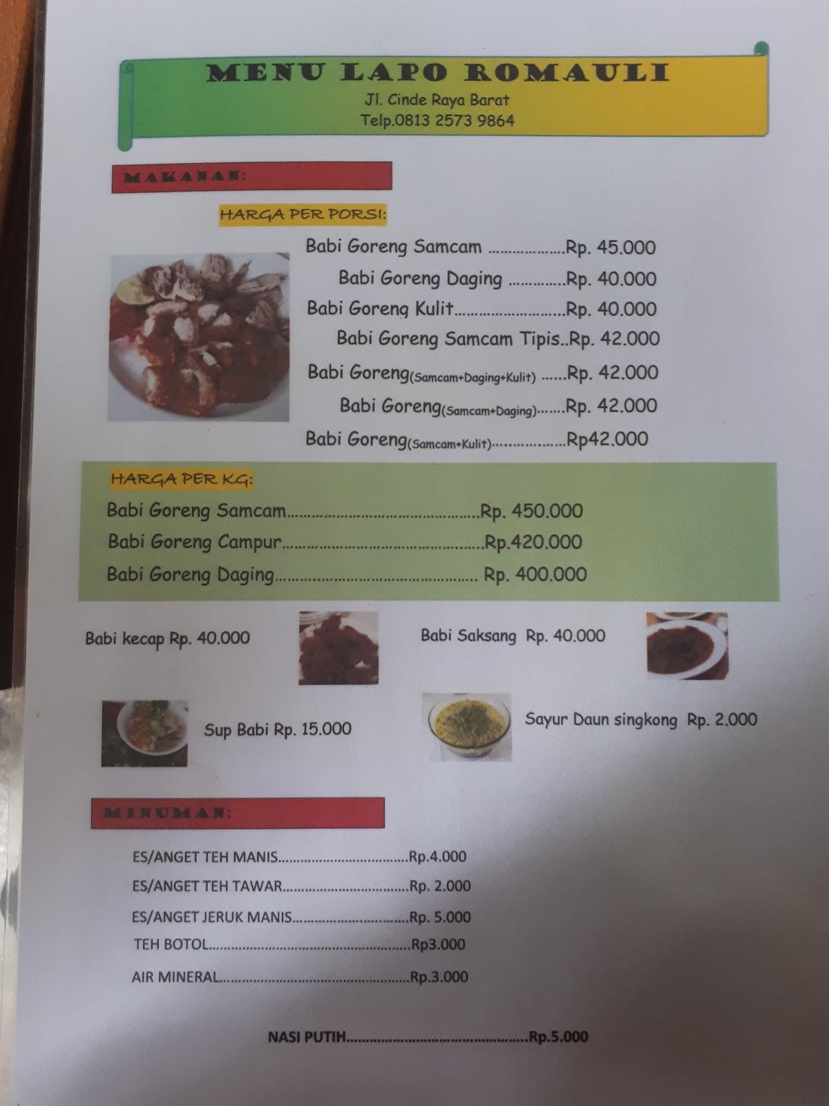 Menu at Lapo Romauli restaurant, Semarang, XCQP+89W