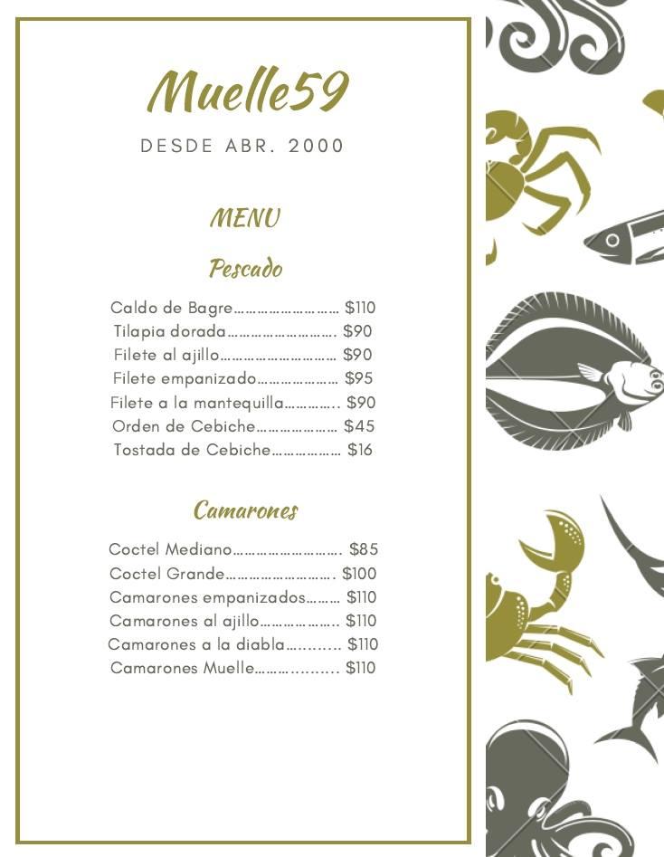 Menu at Muelle59 restaurant, Mexico