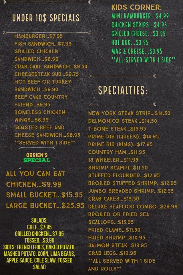 Carta de New Era Restaurant Bar and Motel, Abbottstown