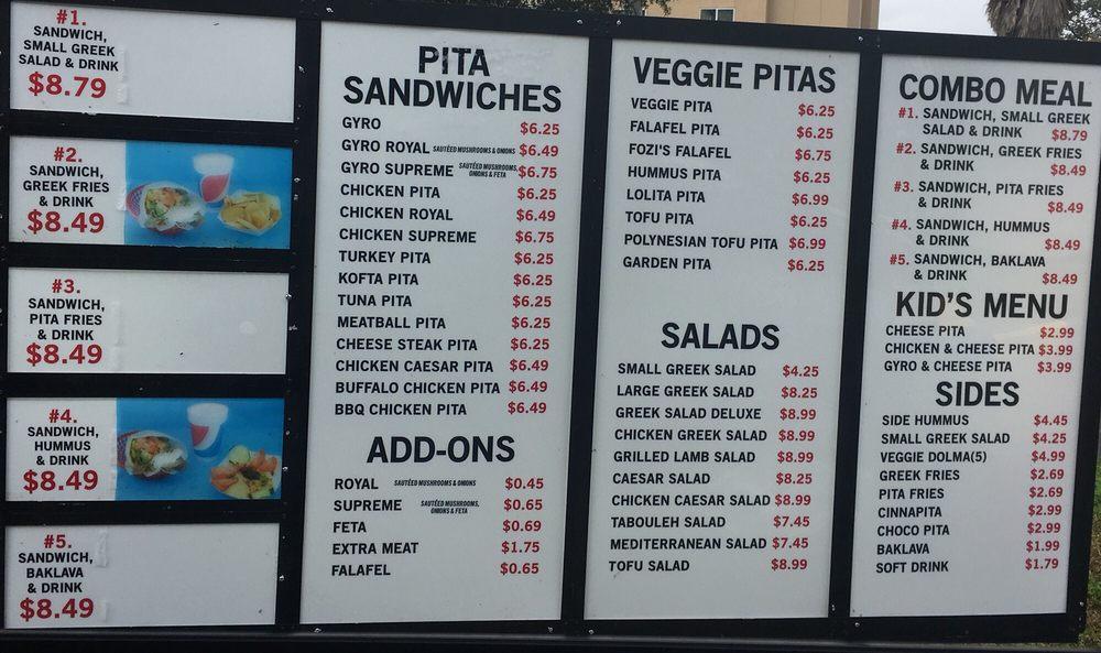 Menu at Pitaria Express restaurant, Tallahassee