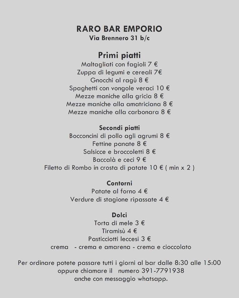 Menu at Raro Bar Emporio, Rome