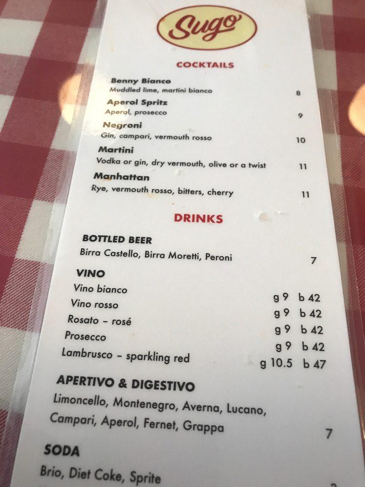 Menu at Sugo pub & bar, Toronto, Bloor St W