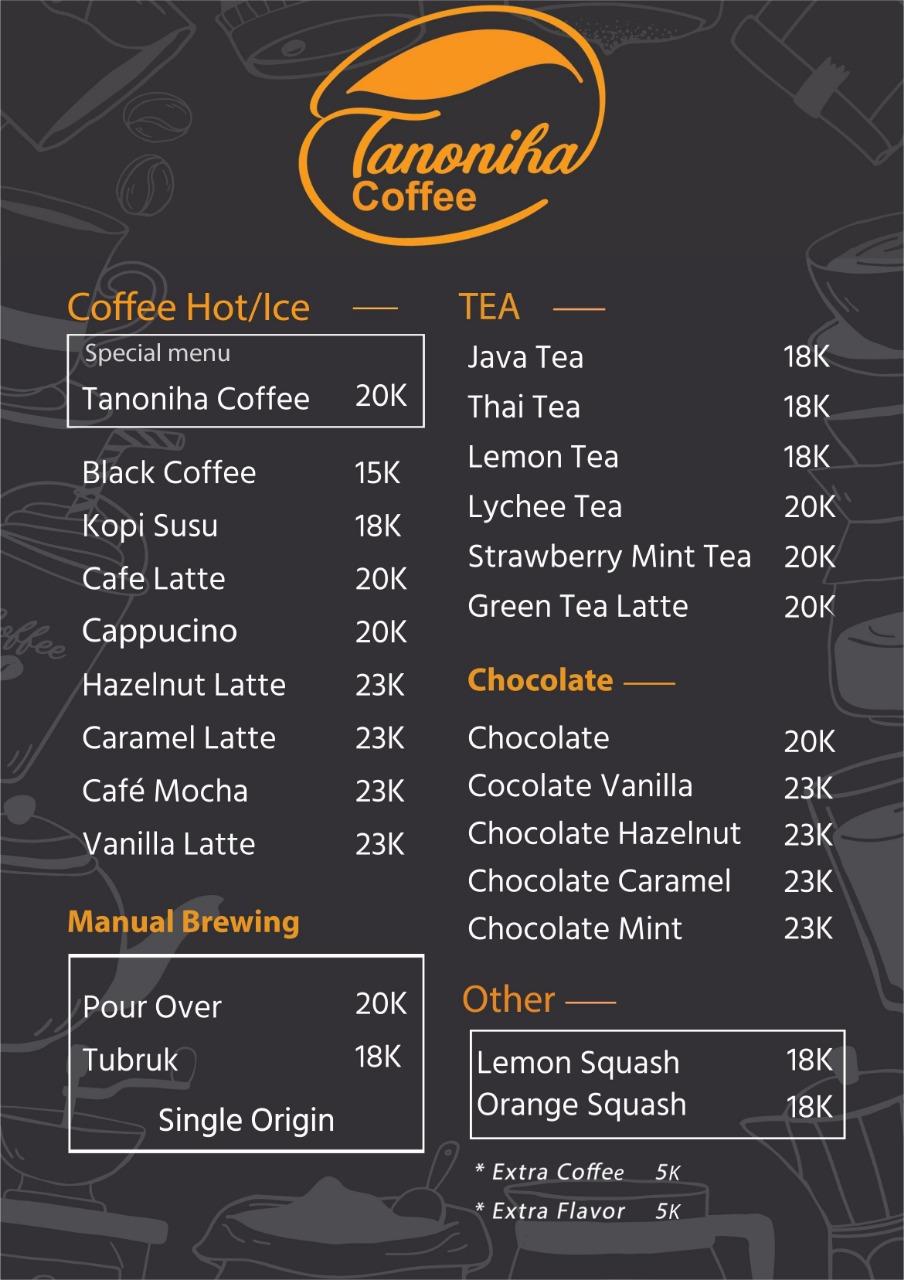 Menu at Tanoniha Coffee cafe, South Jakarta