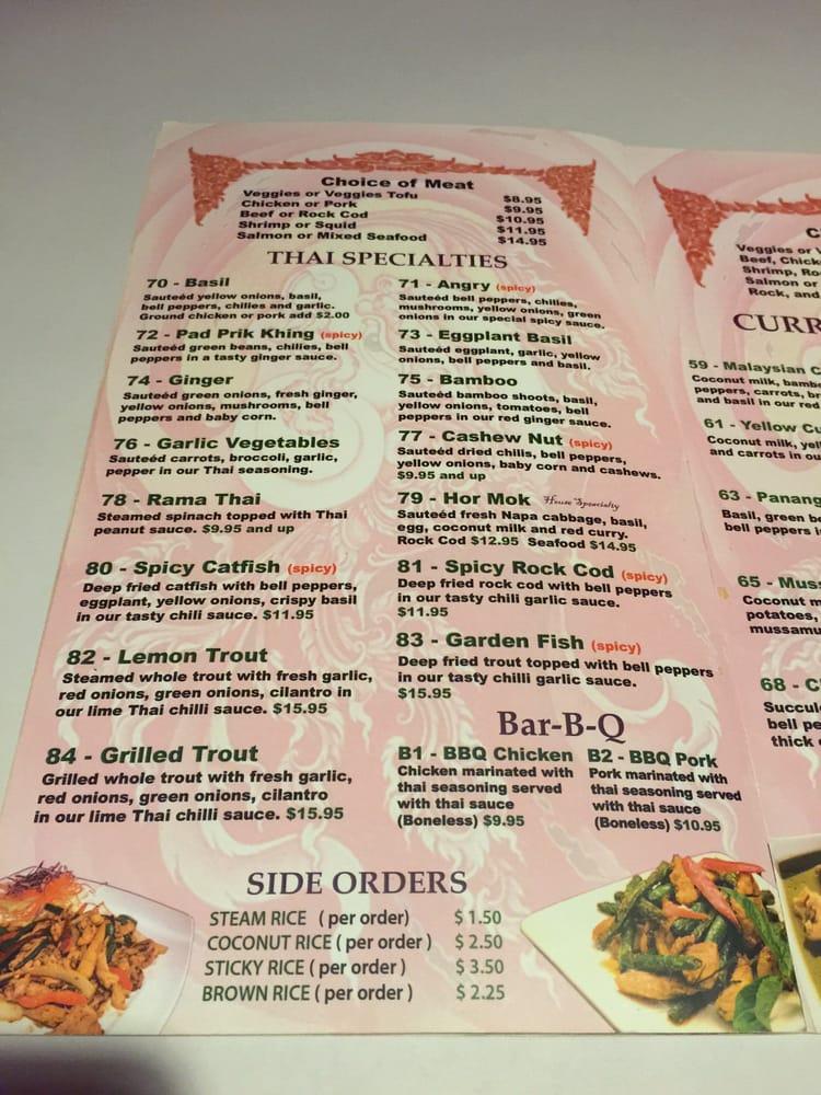 Menu at Tommy Thai restaurant, Mountain View