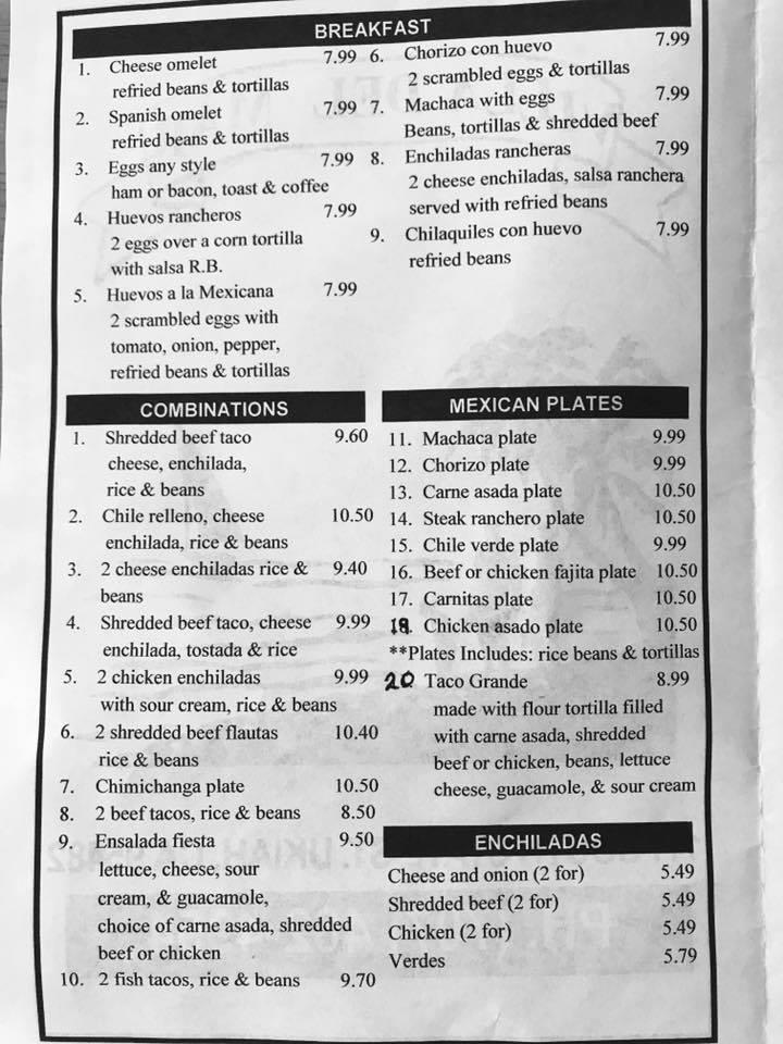 Menu at Villa Del Mar restaurant, Ukiah, 111 S State St