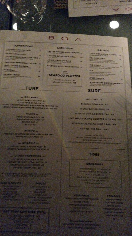 Menu at BOA Steakhouse, Santa Monica, 101 Santa Monica Blvd