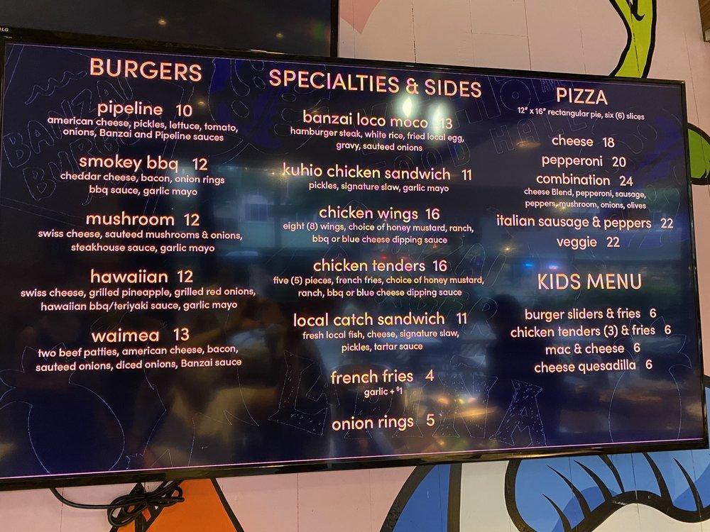 Menu at Banzai Burger restaurant, Honolulu, Kalākaua Ave # 250