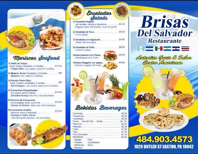 Menu at Brisas del Salvador restaurant, Easton