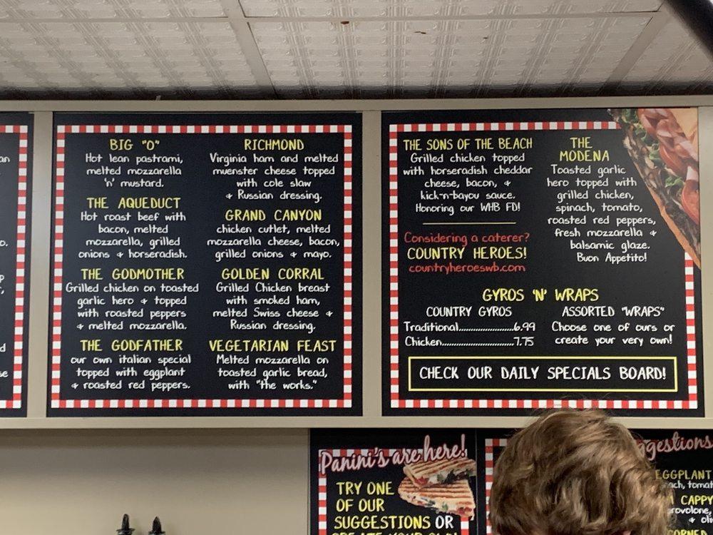 Menu at Country Heroes restaurant, Westhampton Beach